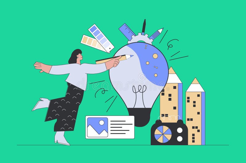 Creative Process Concept in Modern Flat Design for Web. Woman ...