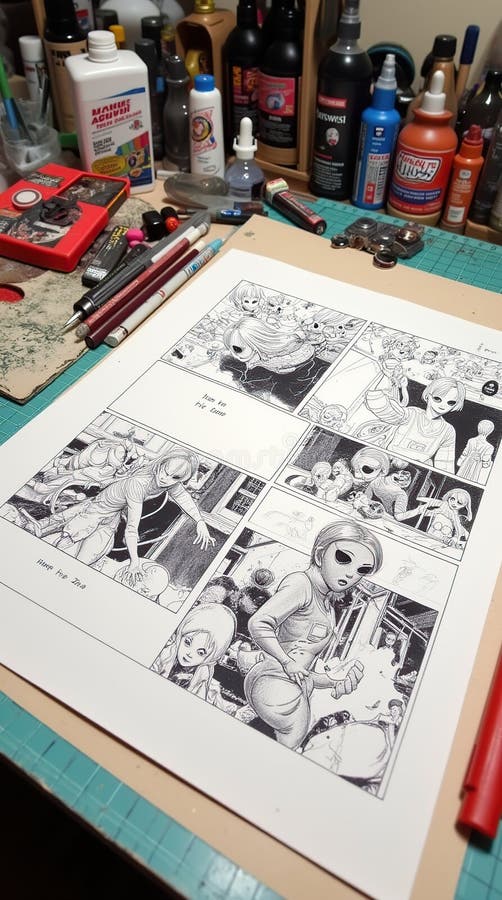 Creative Process of Developing a Comic Book with Pencil and Ink Stock ...