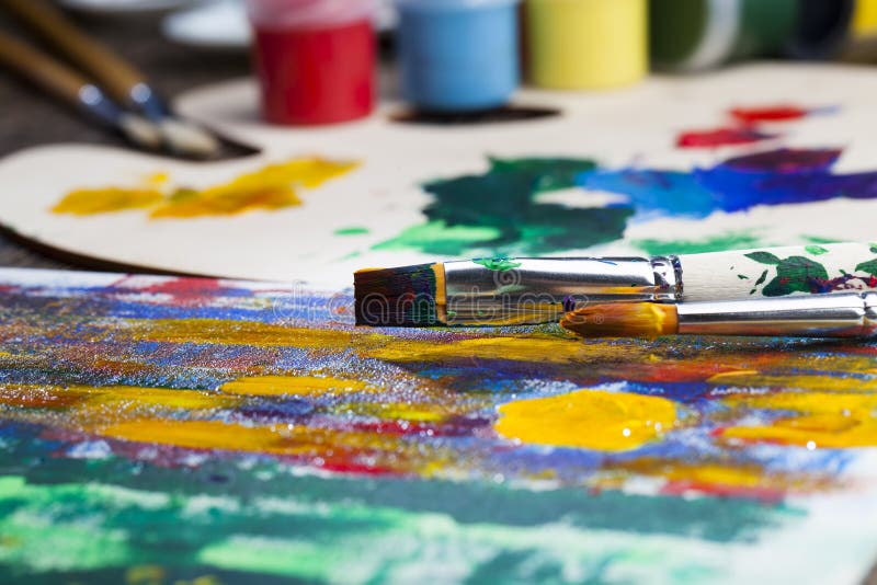 Creative Process of Drawing by Mixing Different Colors Stock Image ...