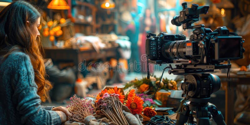 Creative Process in Filming a Tutorial Featuring Vibrant Flowers and ...