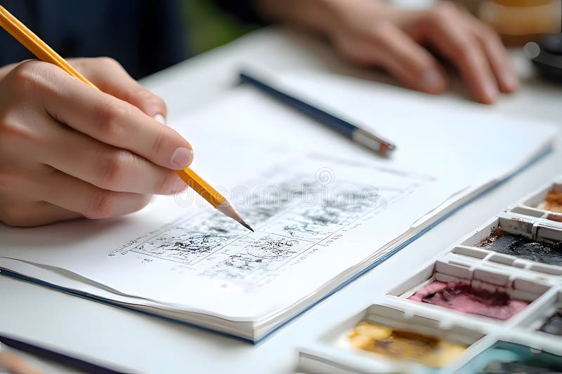 Creative Process: Hand Sketching Ideas with Doodle Icons Stock ...