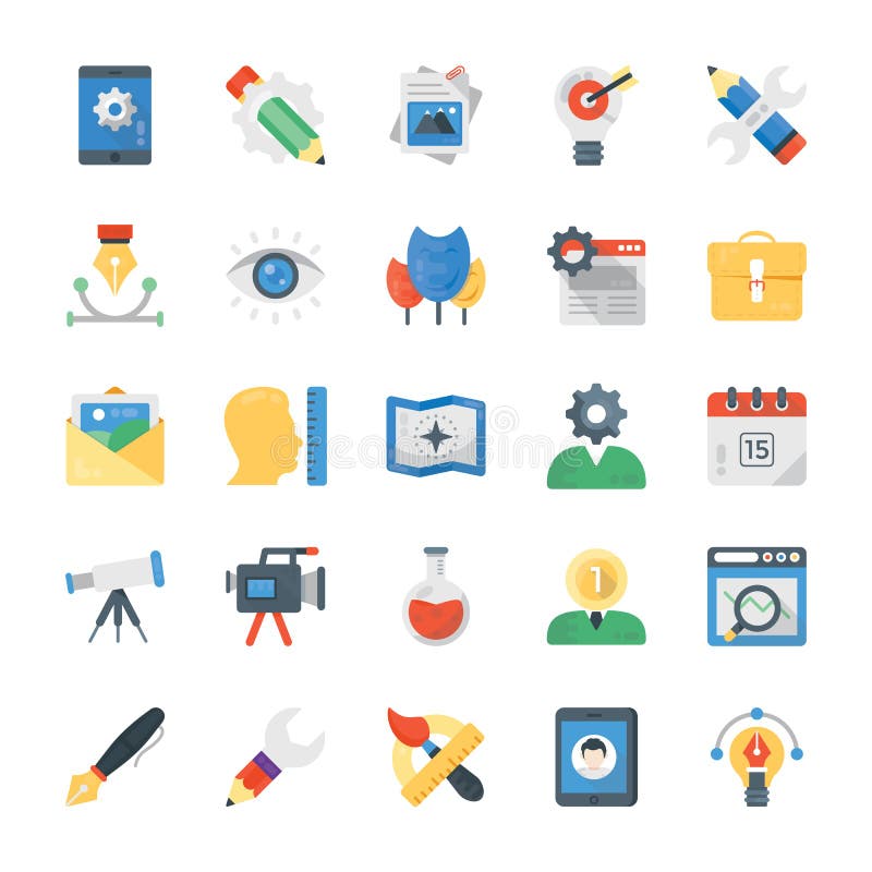 Creative Process Flat Icons Set Stock Illustration - Illustration of ...