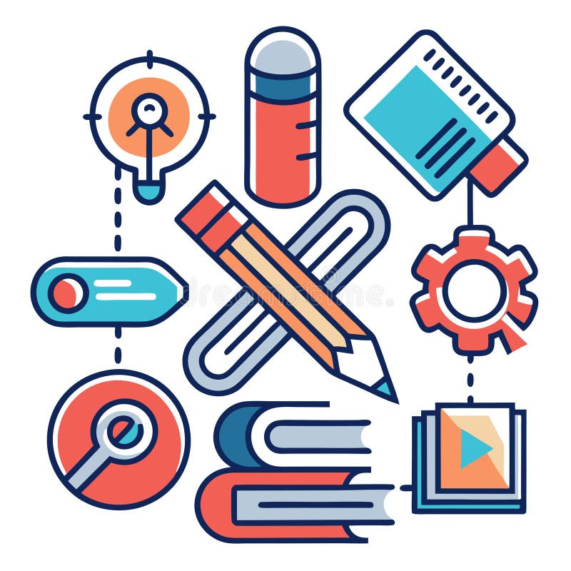 Creative Process Icon Set: Idea, Design, Development, Research, and Learning Tools Stock Vector ...