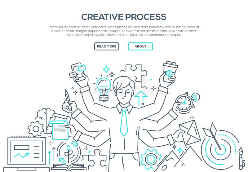 Creative Process Line Design Banner with Many Handed Man Stock Vector ...