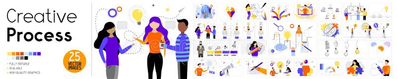 Creative Process - Set of Vector Illustrations with Cartoon People ...