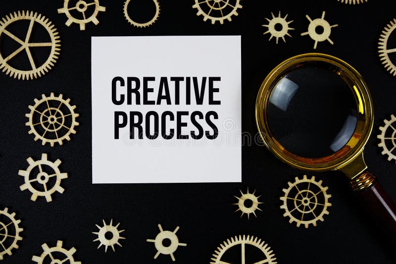 Creative Process Text with Magnifying Glass on Black Background Stock ...