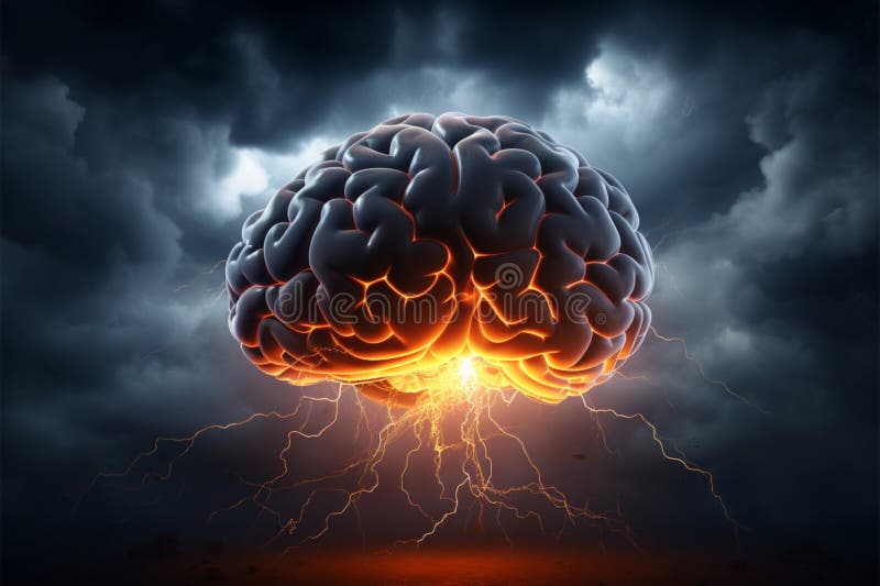 Creative Process Visualized Brain Surrounded by Storm Clouds and ...