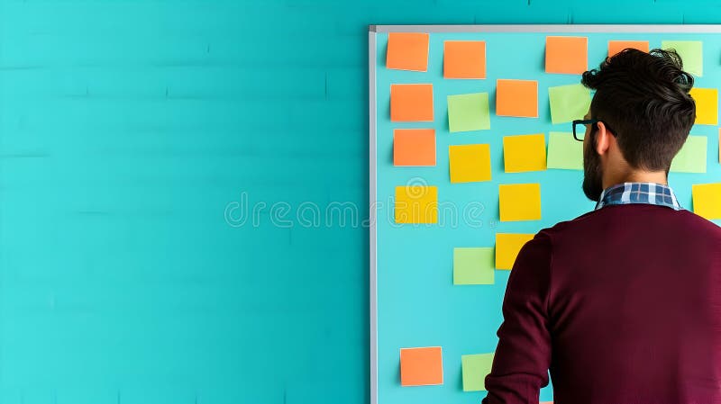 Creative Process, Young Entrepreneur Analyzing Sticky Notes on Board ...