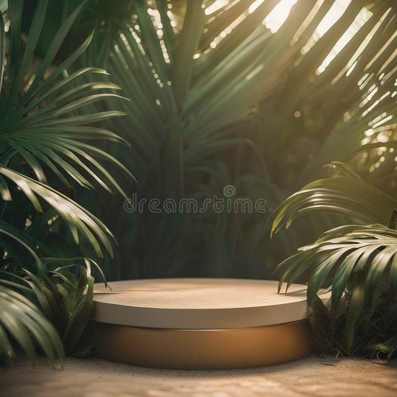 Creative Product Placement Podium with Tropical Palm Leaf Surroundings ...