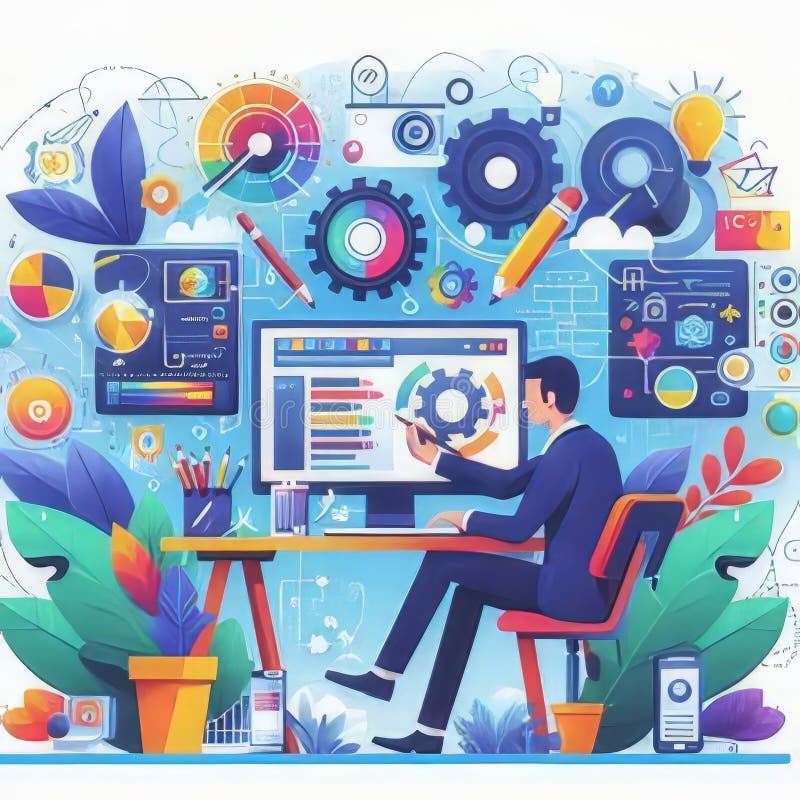 A Creative Professional Designs a Colorful Project on a Computer ...