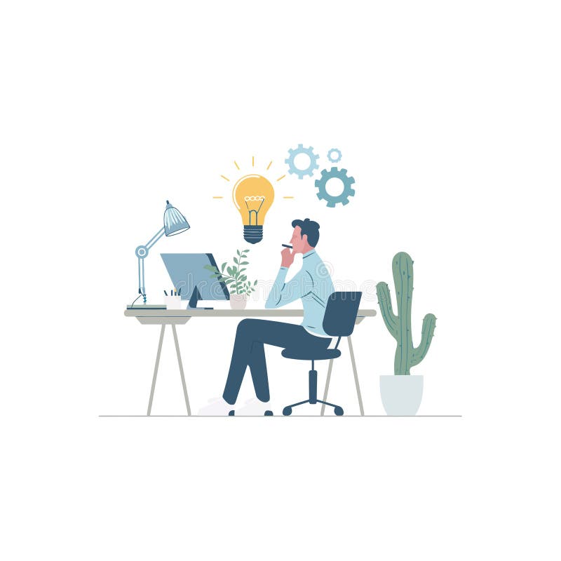 Creative Professional with Idea at Modern Workspace. Vector ...