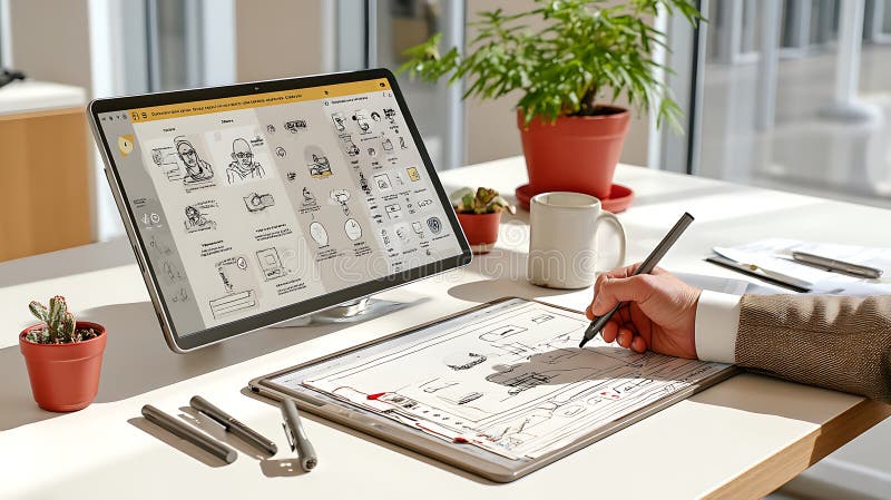 Creative Professional Sketching Designs on Digital Tablet Workspace ...
