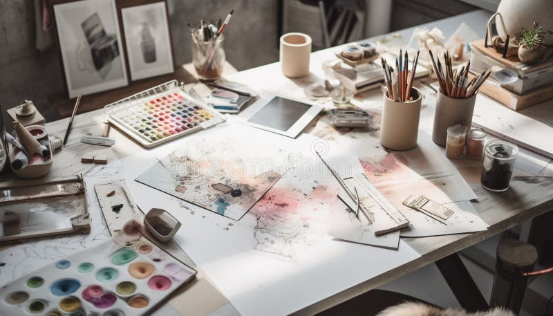 Creative Professional Working Indoors at Messy Design Studio Desk ...