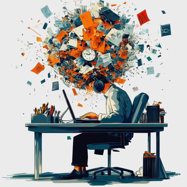 Creative Professional Working on a Laptop Surrounded by a Chaotic ...