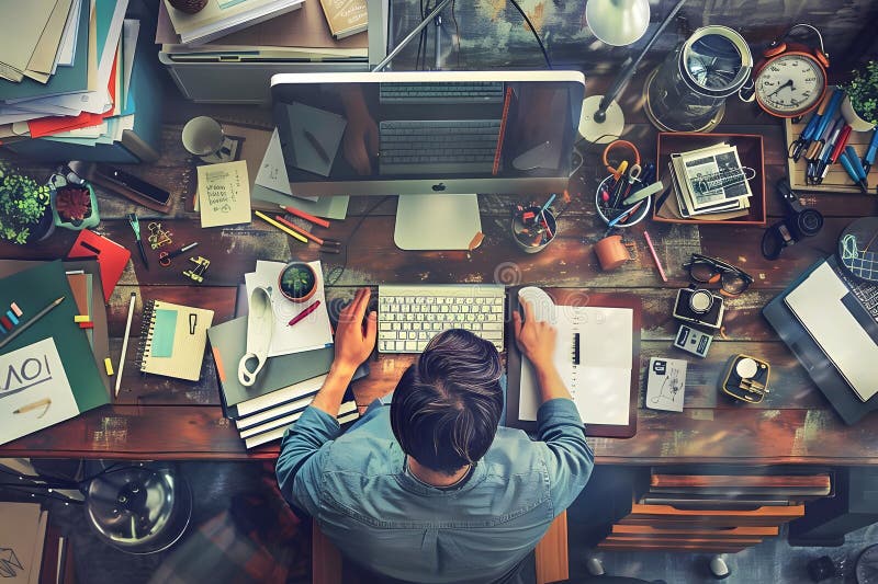 Creative Professional Works on Computer, Utilizing Keyboard and Mouse ...