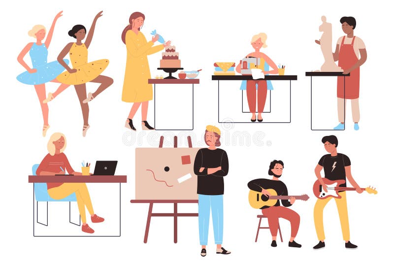 Creative Professions and Works Character Set Flat Design Vector ...