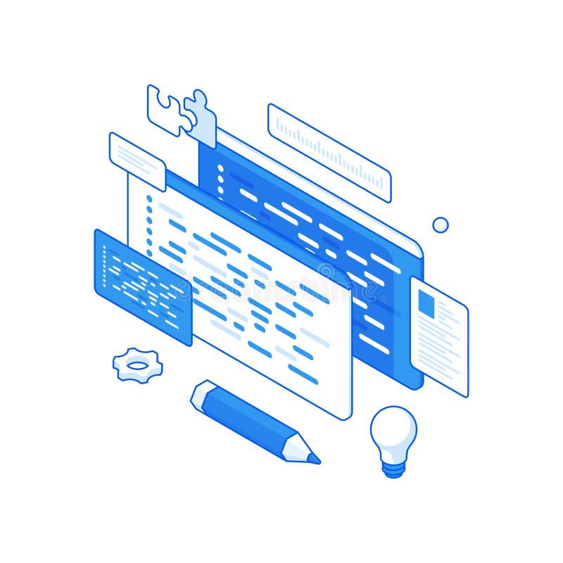 Creative Programming and Website Layout Isometric Illustration. Coded ...