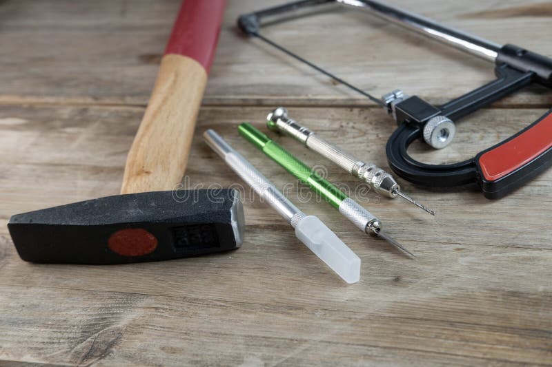 Creative Project Crafting Hand Tools Jigsaw, Knife and Drill Arranged ...