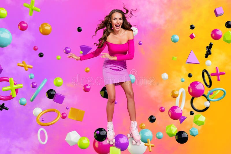 Creative Psychedelic Template Collage of Young Lady Play Metaverse Game ...