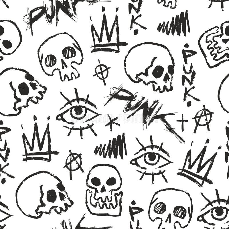 Creative Punk Pattern Featuring Skulls and Eyes Stock Illustration ...