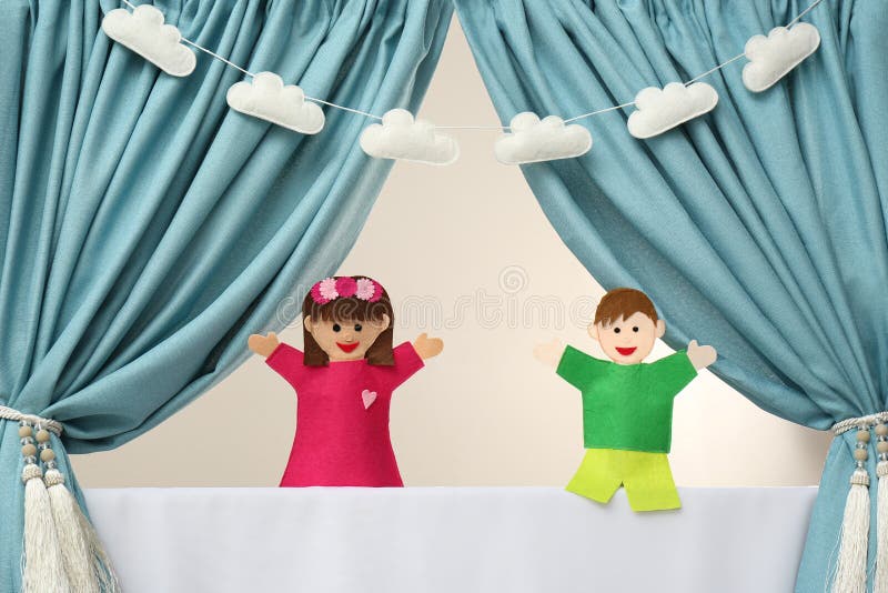 Creative Puppet Show on White Stage Indoors Stock Photo - Image of hand ...