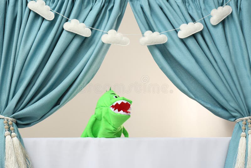 Creative Puppet Show on White Stage Indoors Stock Photo - Image of hand ...