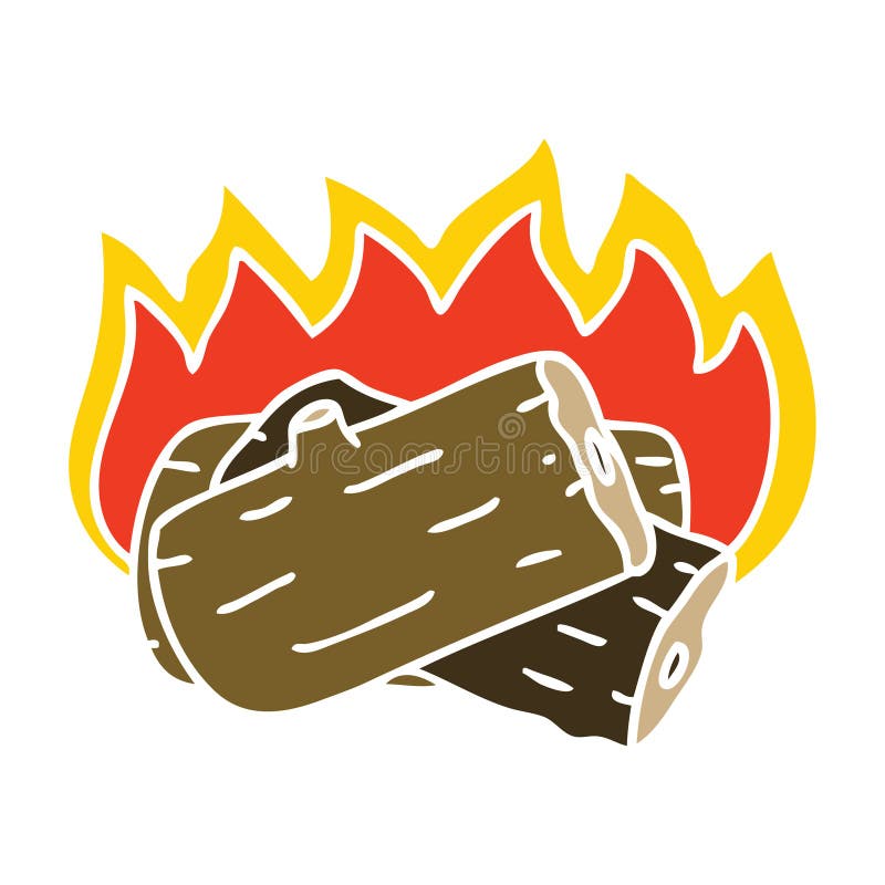 A Creative Quirky Hand Drawn Cartoon Burning Log Stock Vector ...