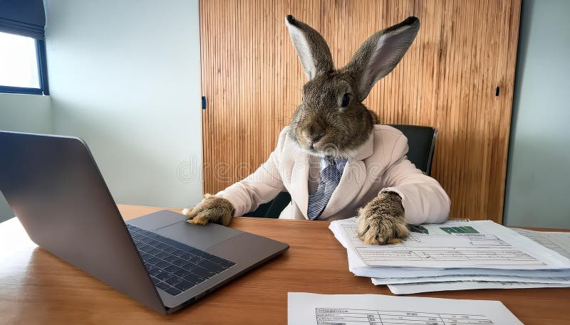 Creative Rabbit in Office Setting Playful AI Artwork Featuring a Rabbit ...