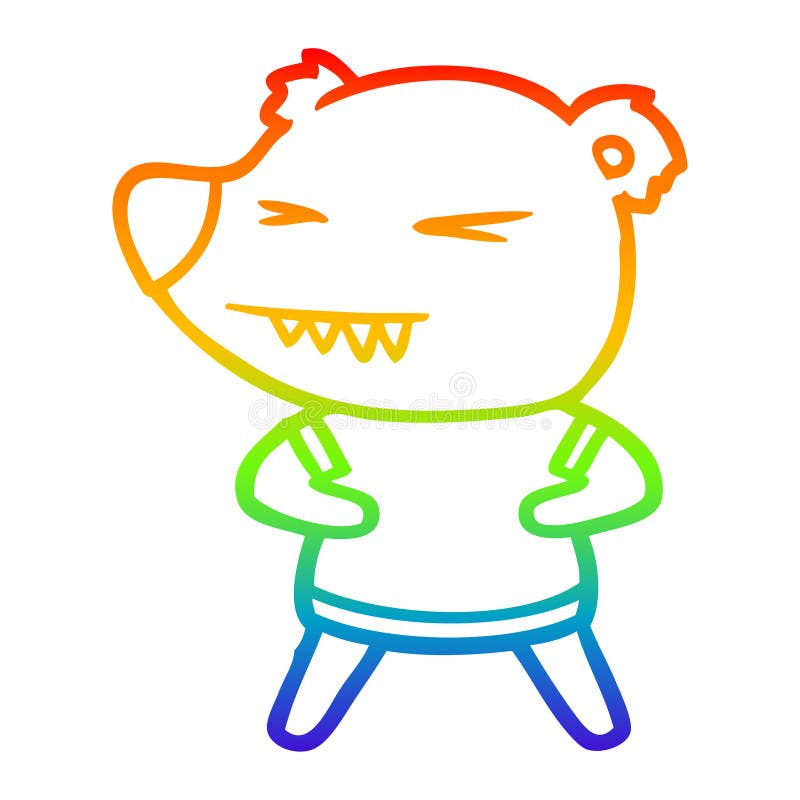 A Creative Rainbow Gradient Line Drawing Angry Bear Cartoon in T Shirt ...