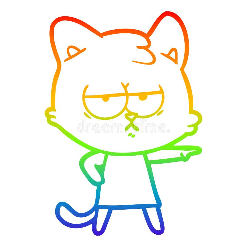 A Creative Rainbow Gradient Line Drawing Bored Cartoon Cat Pointing ...