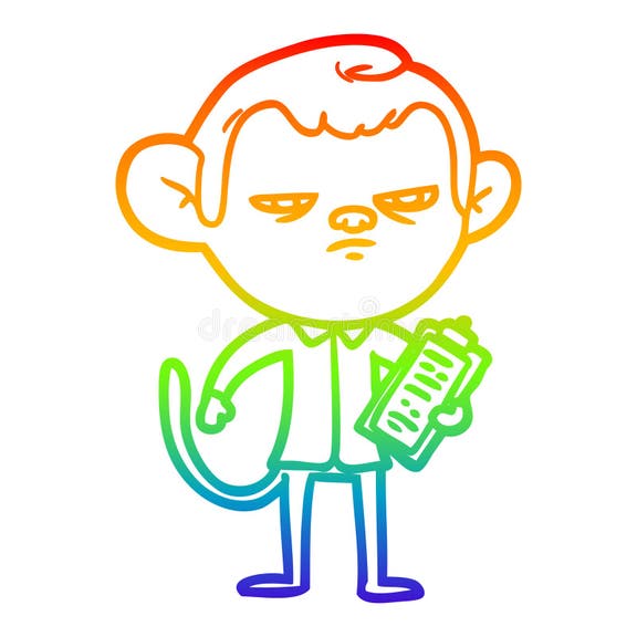 A Creative Rainbow Gradient Line Drawing Cartoon Annoyed Monkey Boss ...