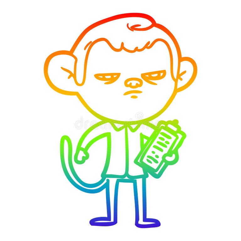 A Creative Rainbow Gradient Line Drawing Cartoon Annoyed Monkey Boss ...