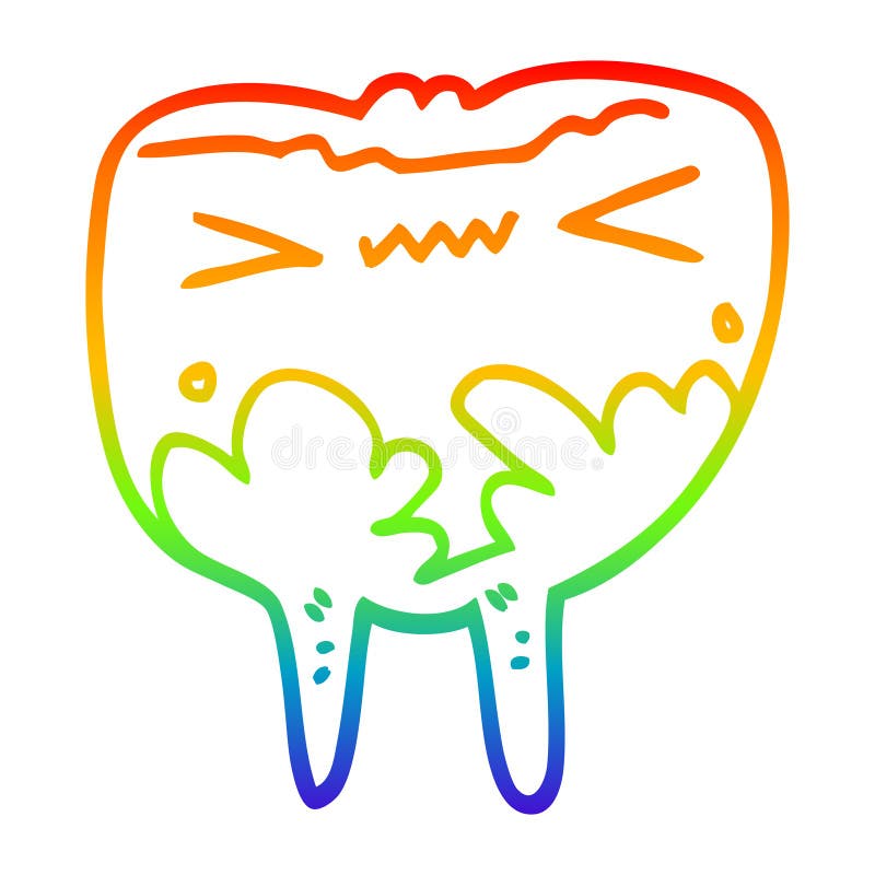 A Creative Rainbow Gradient Line Drawing Cartoon Bad Tooth Stock Vector ...