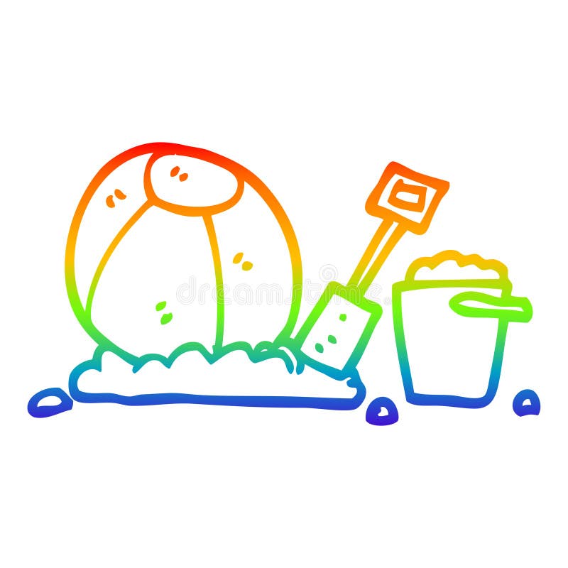 A Creative Rainbow Gradient Line Drawing Cartoon Beach Objects Stock ...