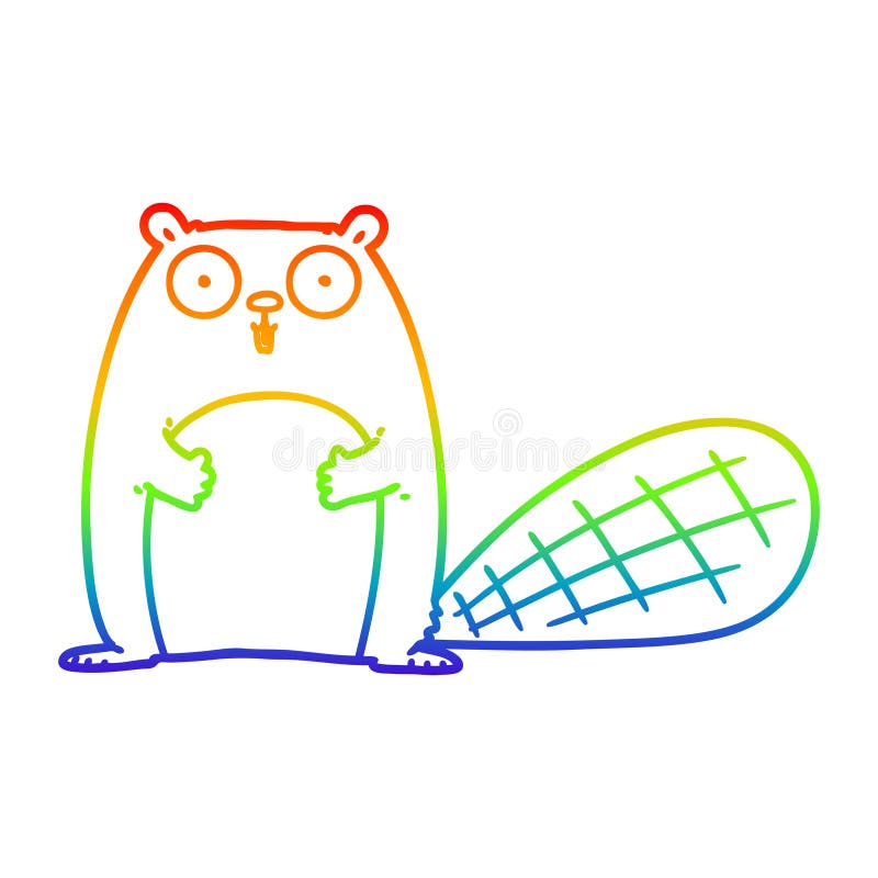 A Creative Rainbow Gradient Line Drawing Cartoon Beaver Stock Vector ...