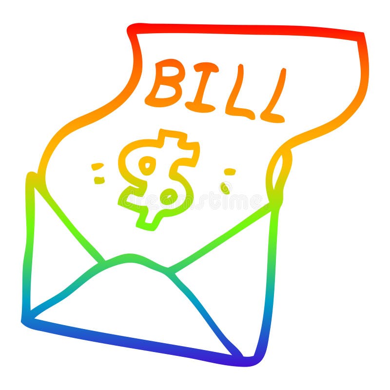 A Creative Rainbow Gradient Line Drawing Cartoon Bill in Envelope Stock ...