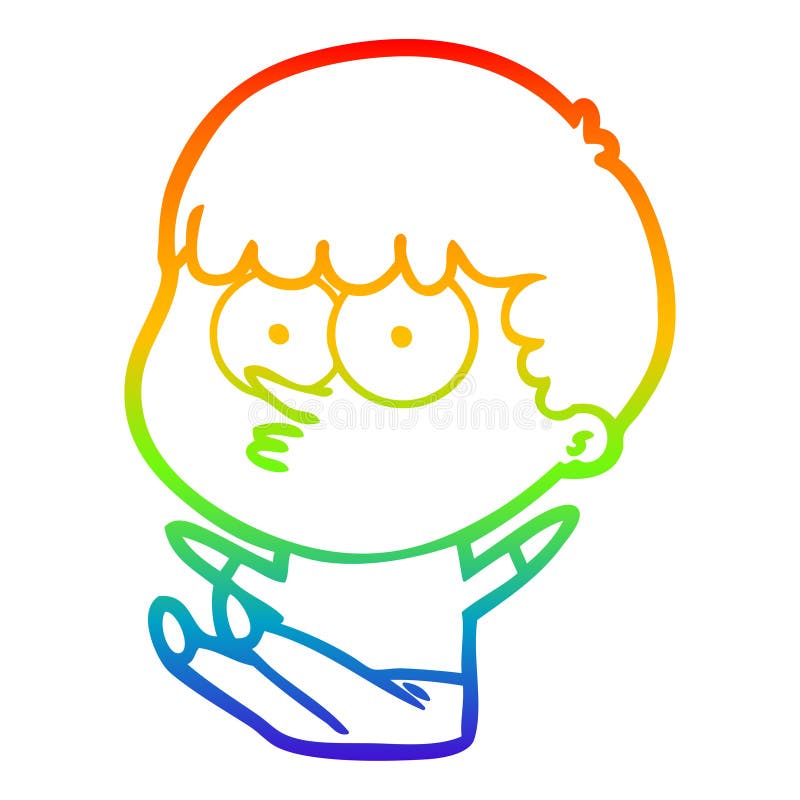 A Creative Rainbow Gradient Line Drawing Cartoon Boy Sat Waiting Stock ...