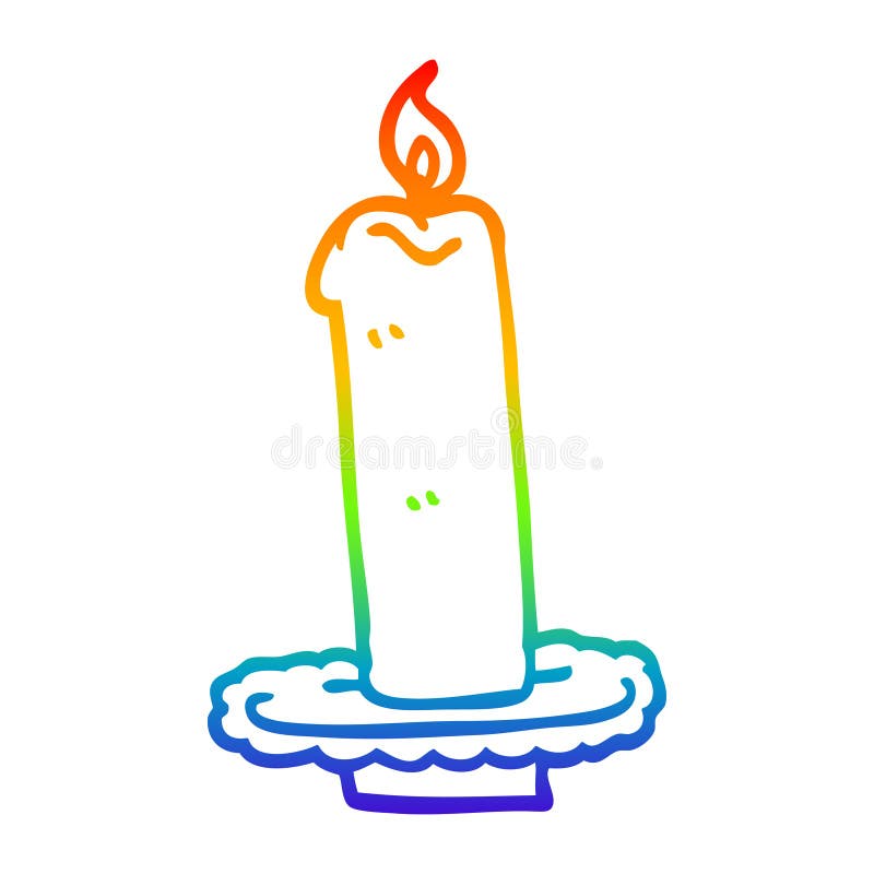 A Creative Rainbow Gradient Line Drawing Cartoon Burning Candle Stock ...