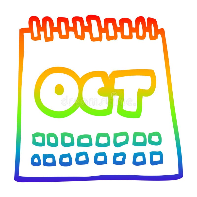 A Creative Rainbow Gradient Line Drawing Cartoon Calendar Showing Month ...