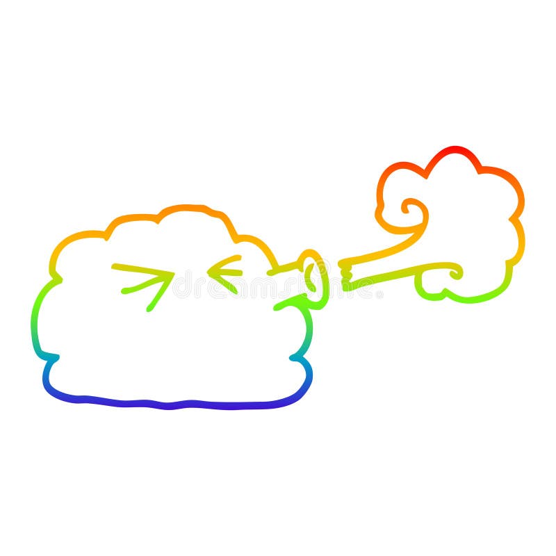Cloud Blowing Gale Wind Weather Storm Cartoon Rainbow Line Gradient ...