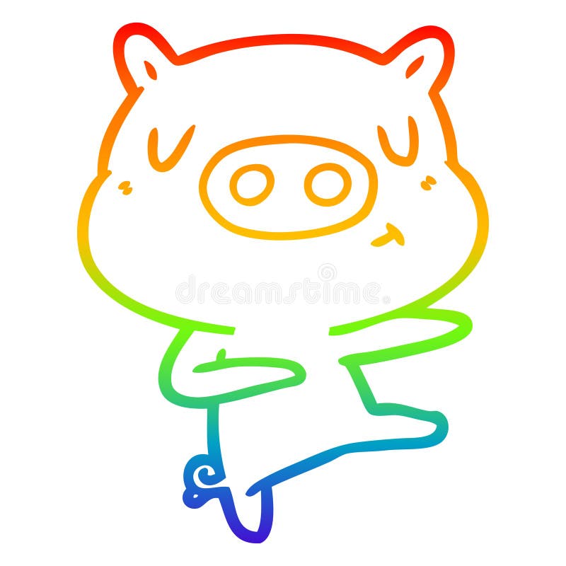 A Creative Rainbow Gradient Line Drawing Cartoon Content Pig Dancing ...