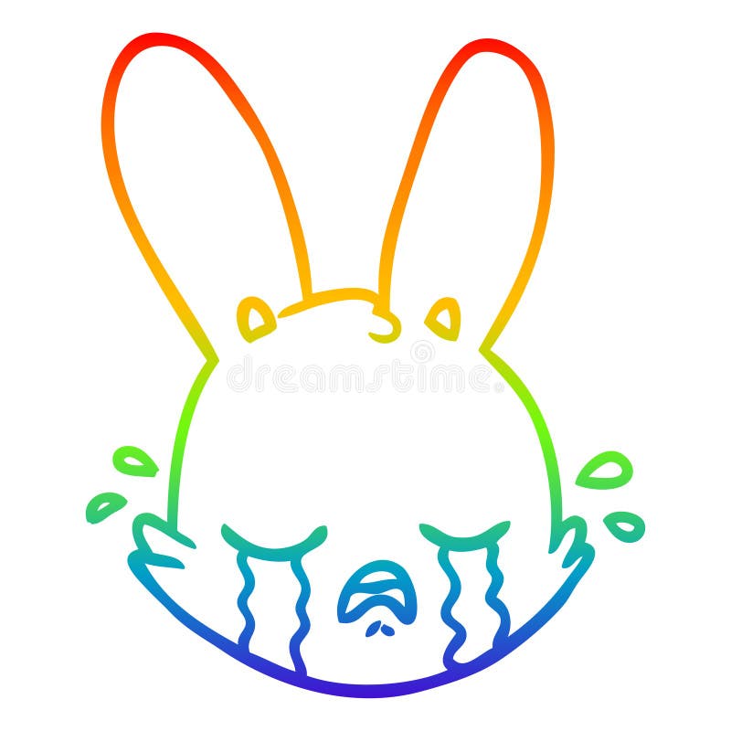 A Creative Rainbow Gradient Line Drawing Cartoon Crying Bunny Face ...