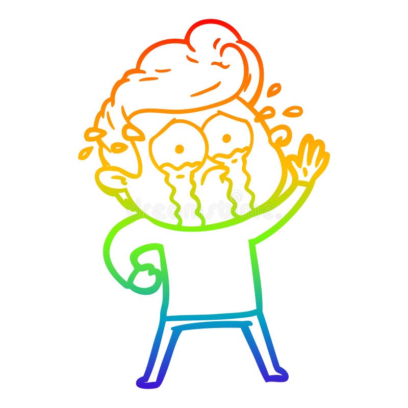 A Creative Rainbow Gradient Line Drawing Cartoon Crying Man Waving ...