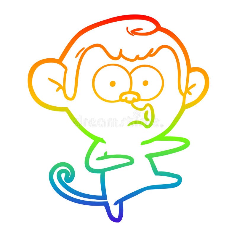 A Creative Rainbow Gradient Line Drawing Cartoon Dancing Monkey Stock ...