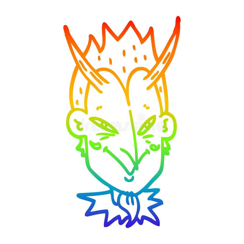 Devil Demon Horns Face Cartoon Rainbow Line Gradient Spectrum Doodle ...