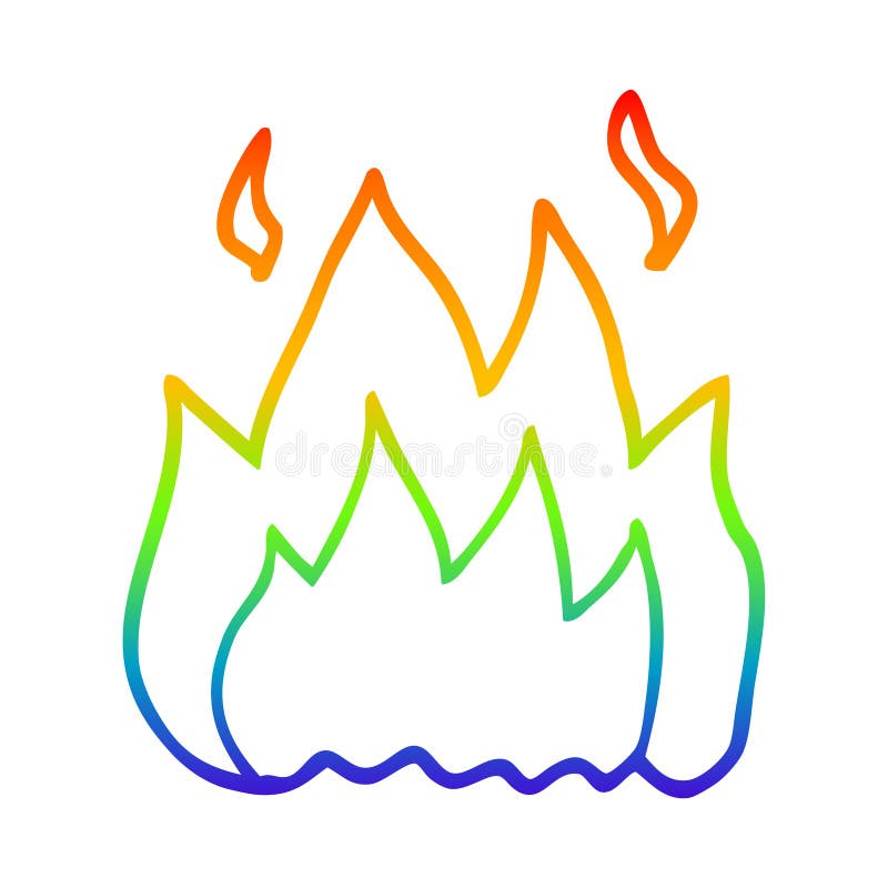 Burning Fire Flames Cartoon Rainbow Line Gradient Spectrum Doodle ...