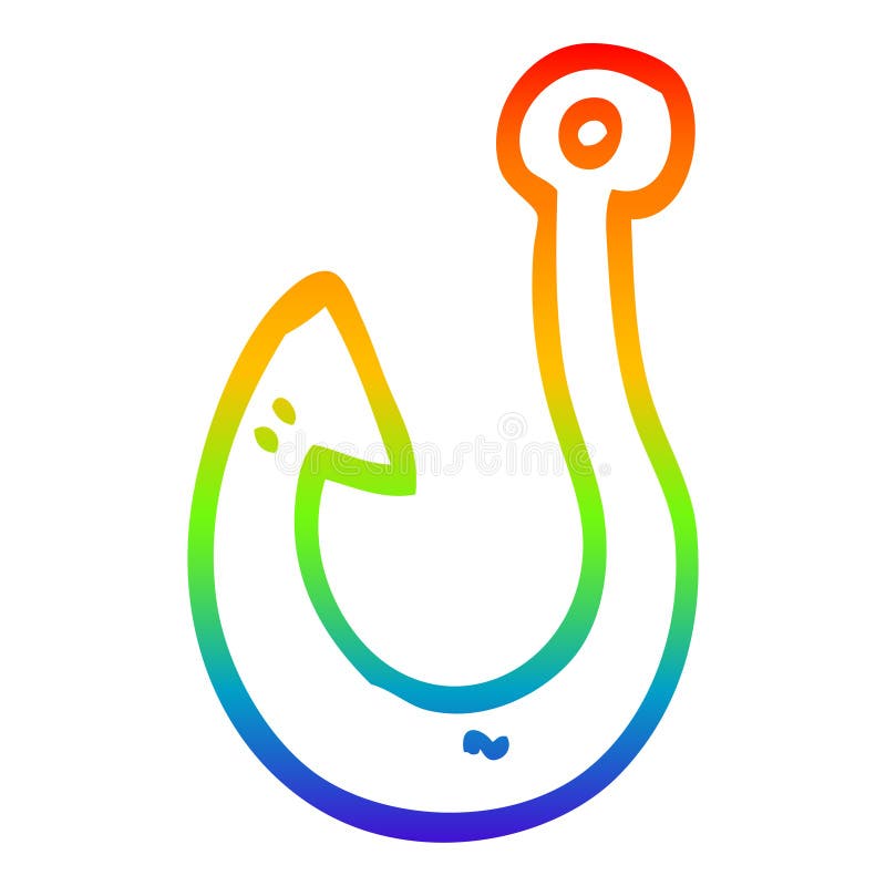 A Creative Rainbow Gradient Line Drawing Cartoon Fish Hook Stock Vector ...