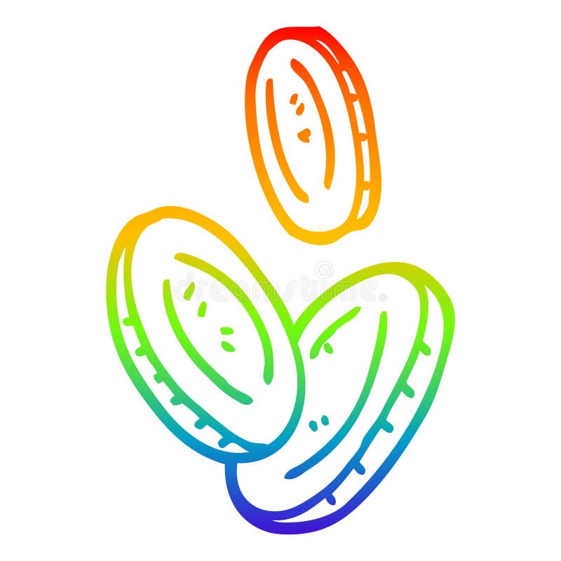 Gold Coins Money Object Cartoon Rainbow Line Gradient Spectrum Doodle ...