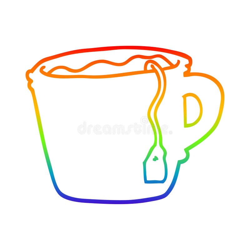 Hot Cup Tea Coffee Cartoon Rainbow Line Gradient Spectrum Drawing ...