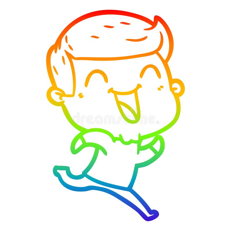 A Creative Rainbow Gradient Line Drawing Cartoon Man Laughing Stock ...